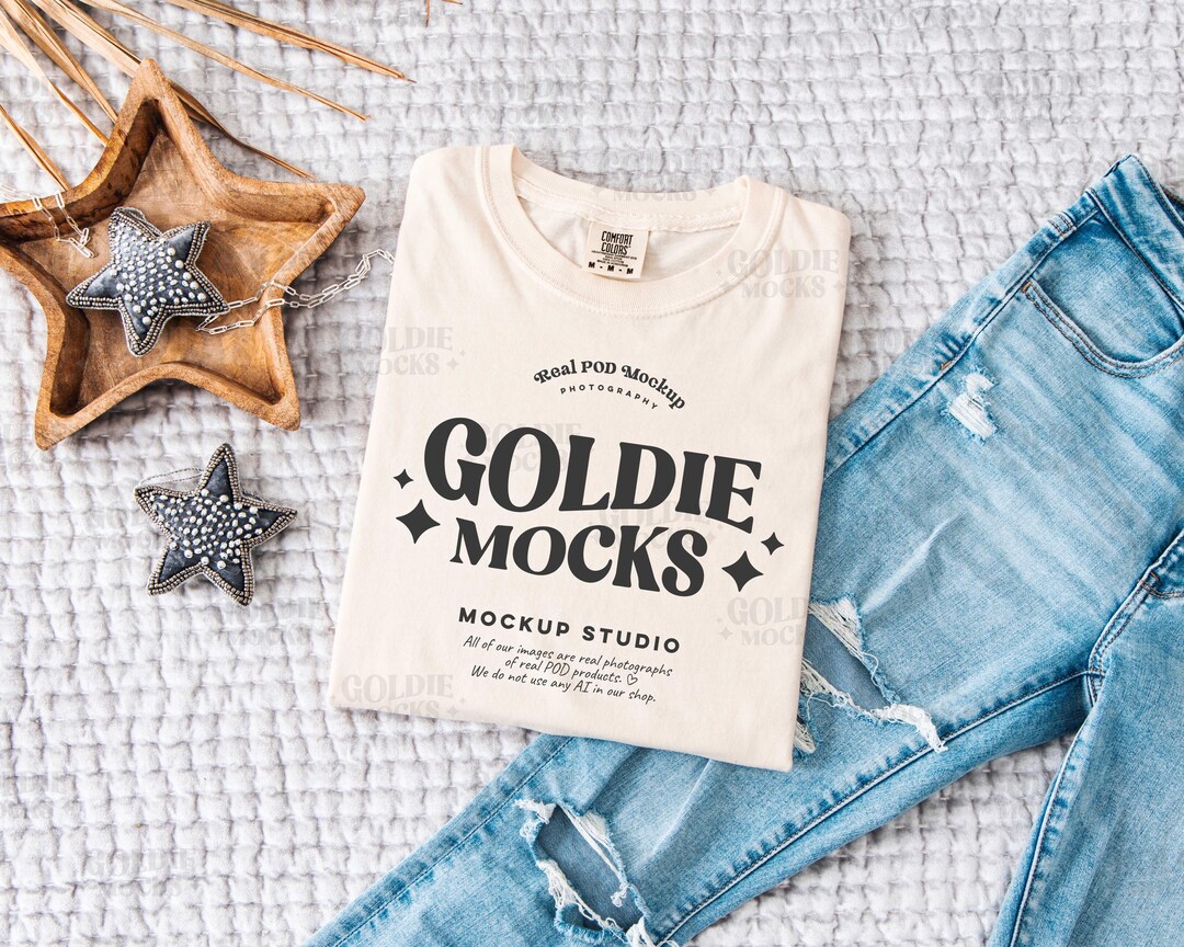 Comfort Colors C1717 Ivory Shirt Flat Lay Mockup | CC 1717 Ivory Folded ...