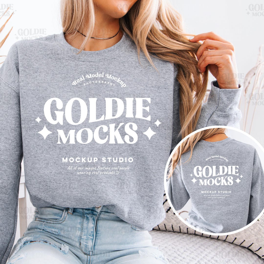 Gildan 18000 Sport Grey Sweatshirt Front & Back Mockup | G180 Grey ...