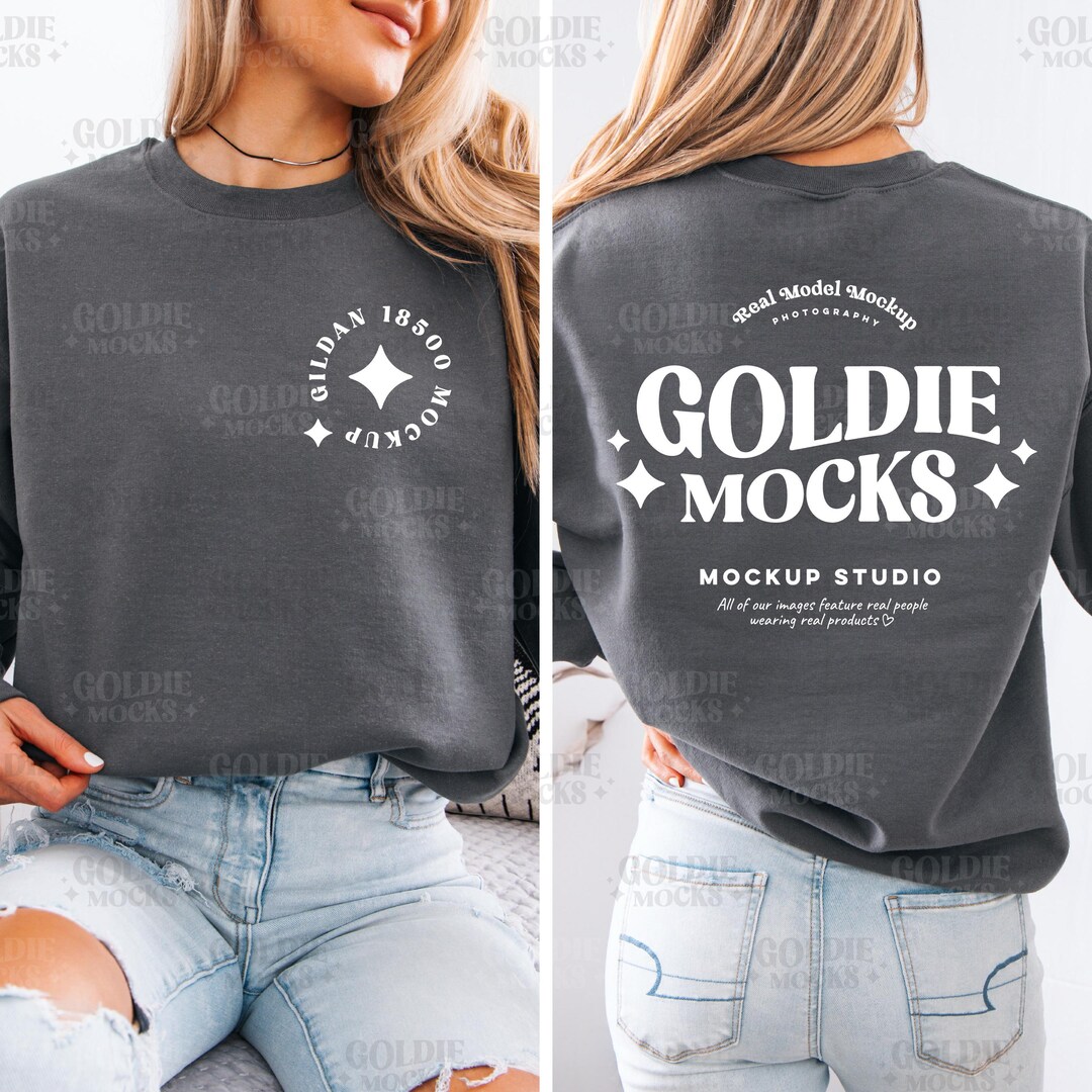 Gildan 18000 Charcoal Sweatshirt Front & Back Mockup | G180 Grey ...