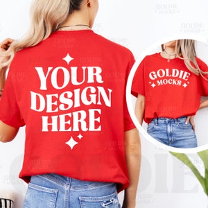 Gildan 5000 Red Tshirt Front & Back Mockup | G500 Red T-shirt Front ...
