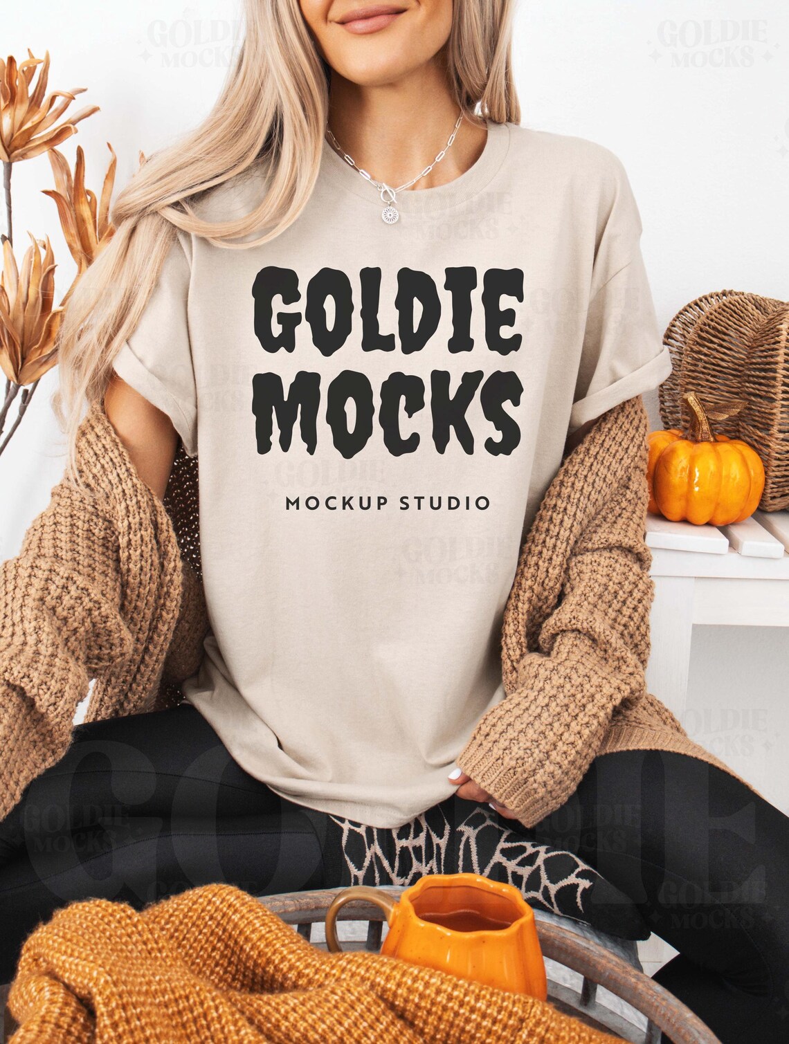 Gildan 5000 Sand Tshirt Mockup | G500 Tan Beige T-shirt Fall Mockup ...