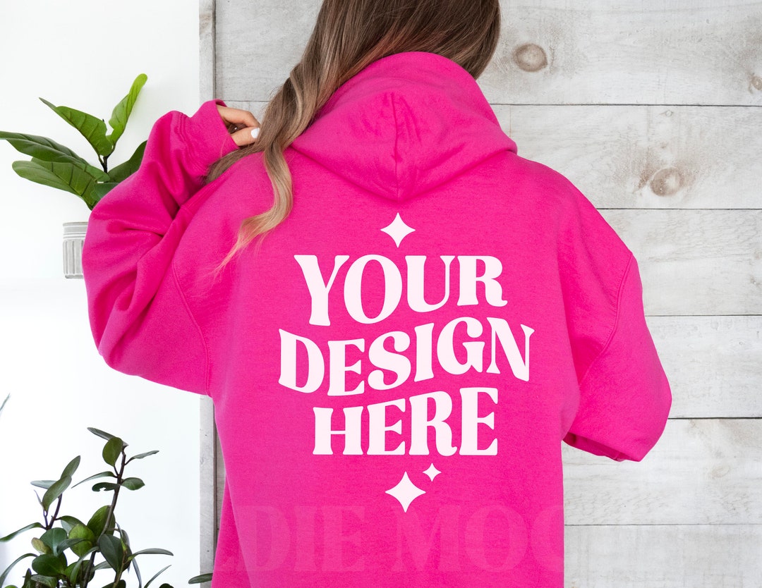 Gildan 18500 Heliconia Hoodie Back Mockup G185 Hot Pink Hooded ...