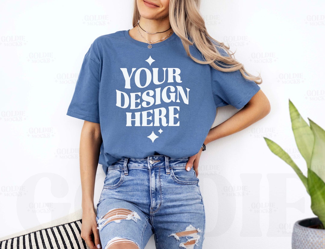 Gildan 64000 Indigo Tshirt Mockup | G640 Indigo Blue T-shirt Mock-up ...