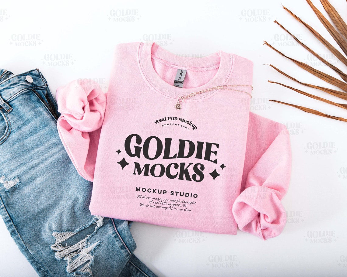 Gildan 18000 Light Pink Sweatshirt Mockup | G180 Pink Crewneck Flat Lay ...