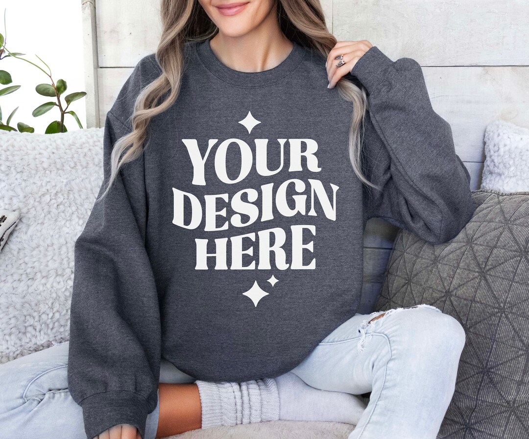Gildan 18000 Dark Heather Sweatshirt Mockup G180 Dark Heather Crewneck ...