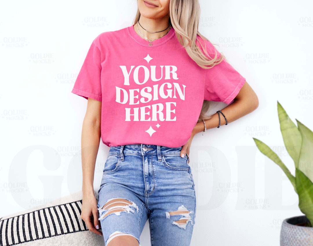 Comfort Colors C1717 Crunchberry Shirt Mockup CC 1717 Pink T-shirt Mock ...