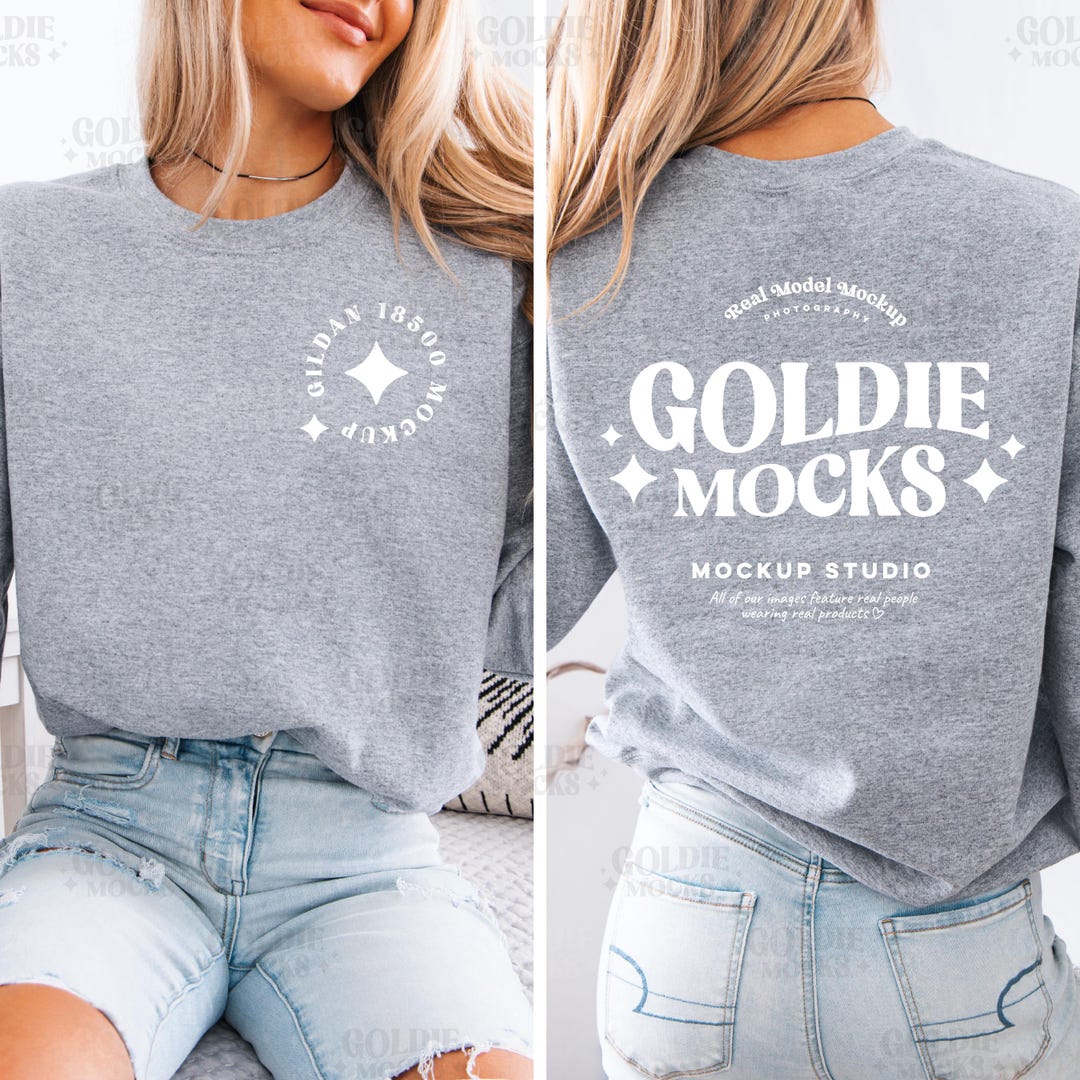 Gildan 18000 Sport Grey Sweatshirt Front & Back Mockup | G180 Grey ...