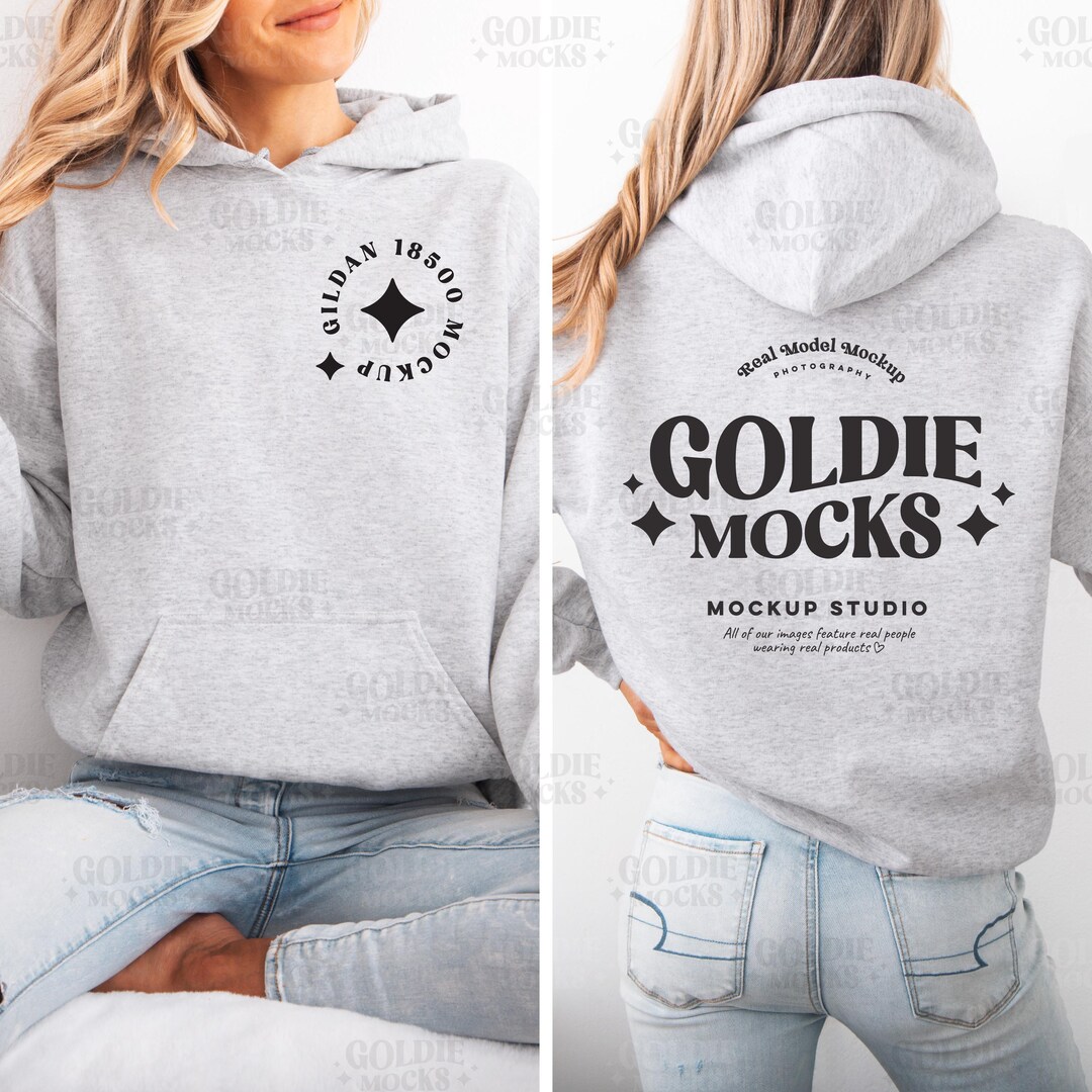 Gildan 18500 Ash Hoodie Front & Back Mockup | G185 Ash Hooded ...