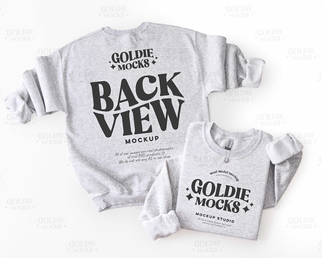 Gildan 18000 Ash Sweatshirt Front Back Mockup | G180 Ash Sweater Folded ...