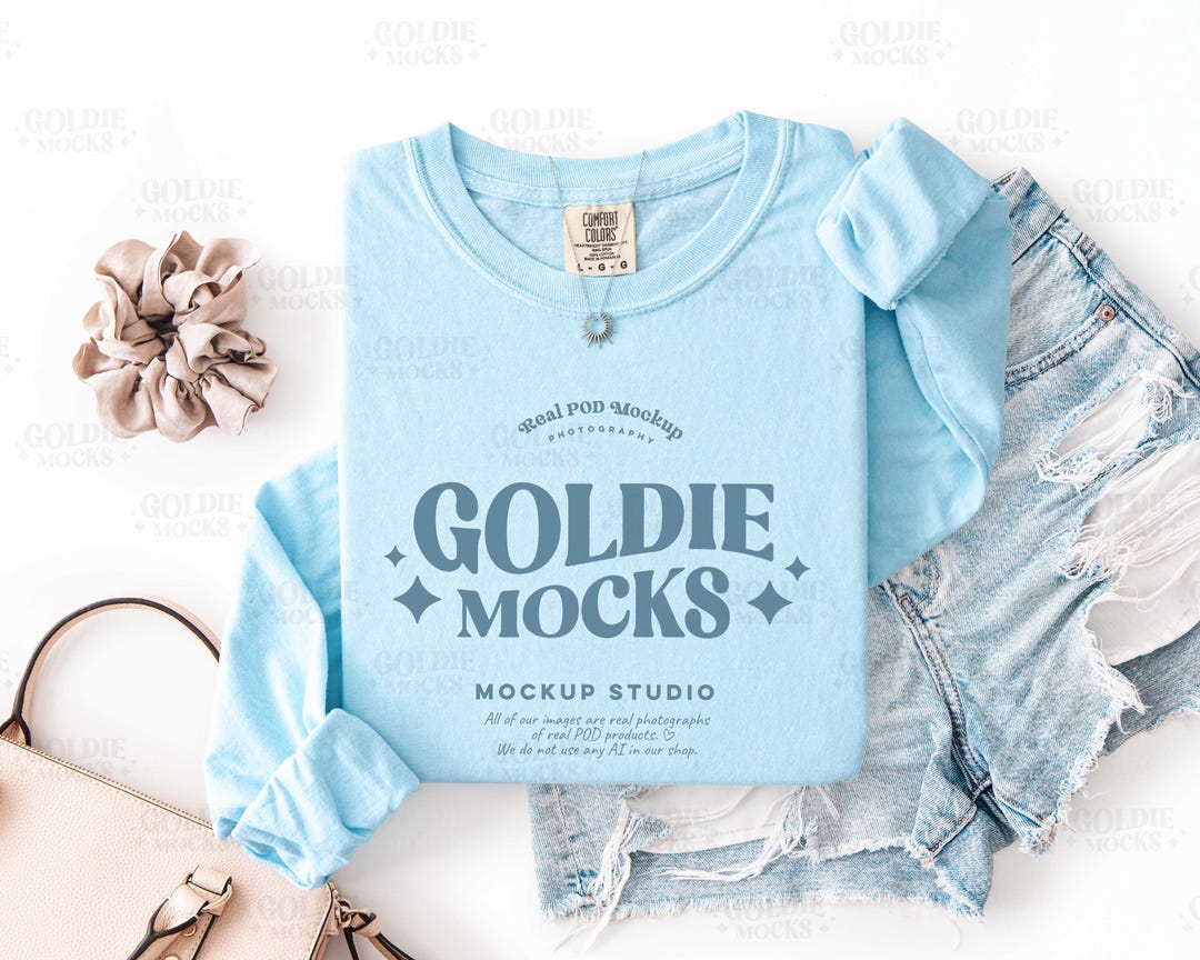 Comfort Colors C6014 Chambray Shirt Mockup | 6014 Blue Folded Mock-up ...