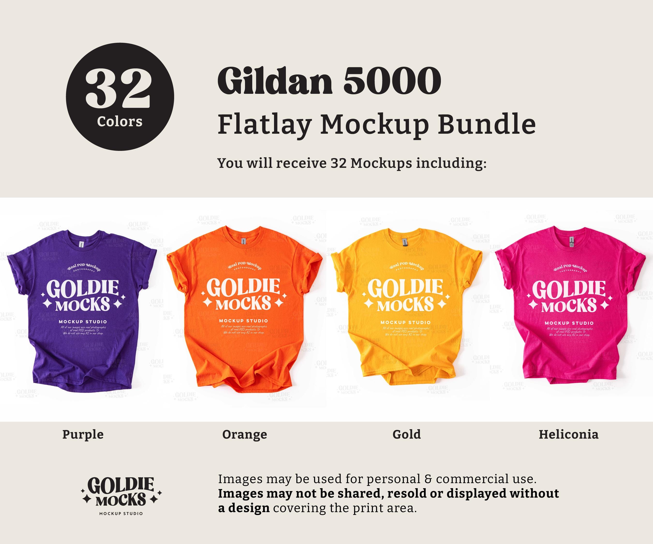 Gildan 5000 Tshirt Flat Lay Mockup Bundle | G500 T-shirt Flatlay Mock ...
