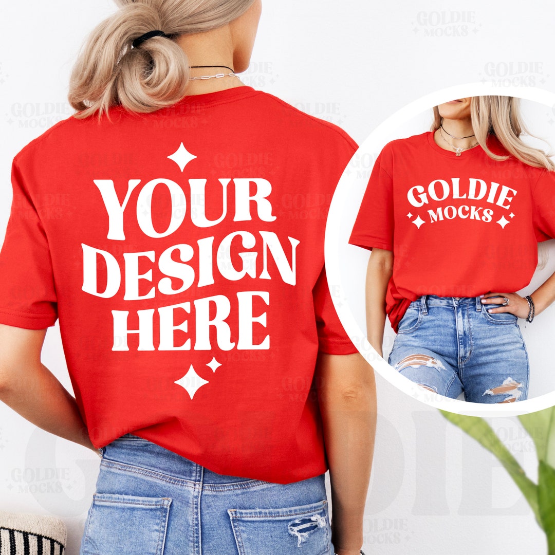 Gildan 64000 Red Tshirt Front & Back Mockup | G640 Red T-shirt Front ...
