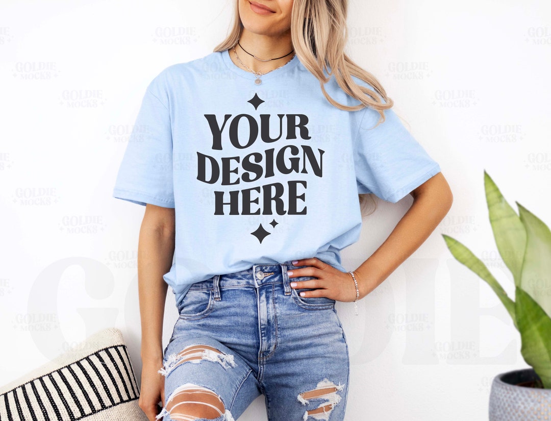 Gildan 64000 Light Blue Tshirt Mockup | G640 Light Blue T-shirt Mock-up ...