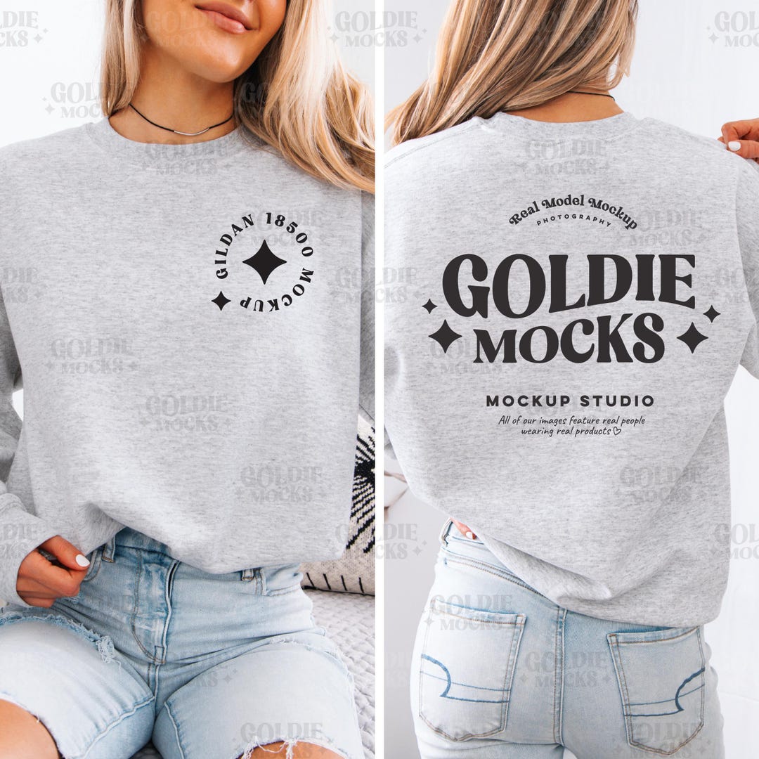 Gildan 18000 Ash Sweatshirt Front & Back Mockup | G180 Ash Crewneck ...