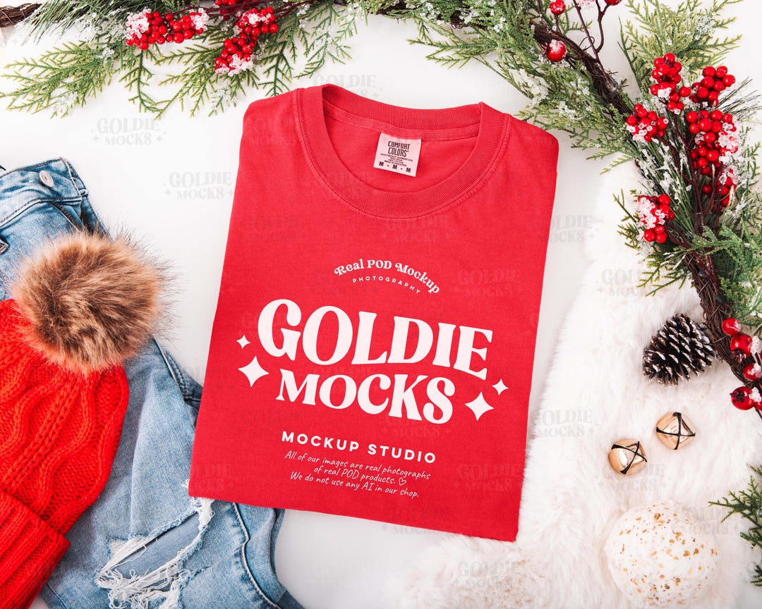 Comfort Colors C1717 Red Shirt Christmas Flat Lay Mockup | CC 1717 Red ...