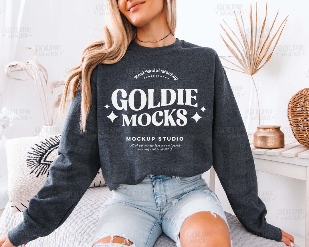 Gildan 18000 Dark Heather Sweatshirt Mockup | G180 Grey Crewneck ...