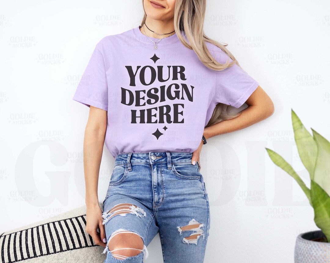 Comfort Colors C1717 Orchid Shirt Mockup CC 1717 Light Purple T-shirt ...