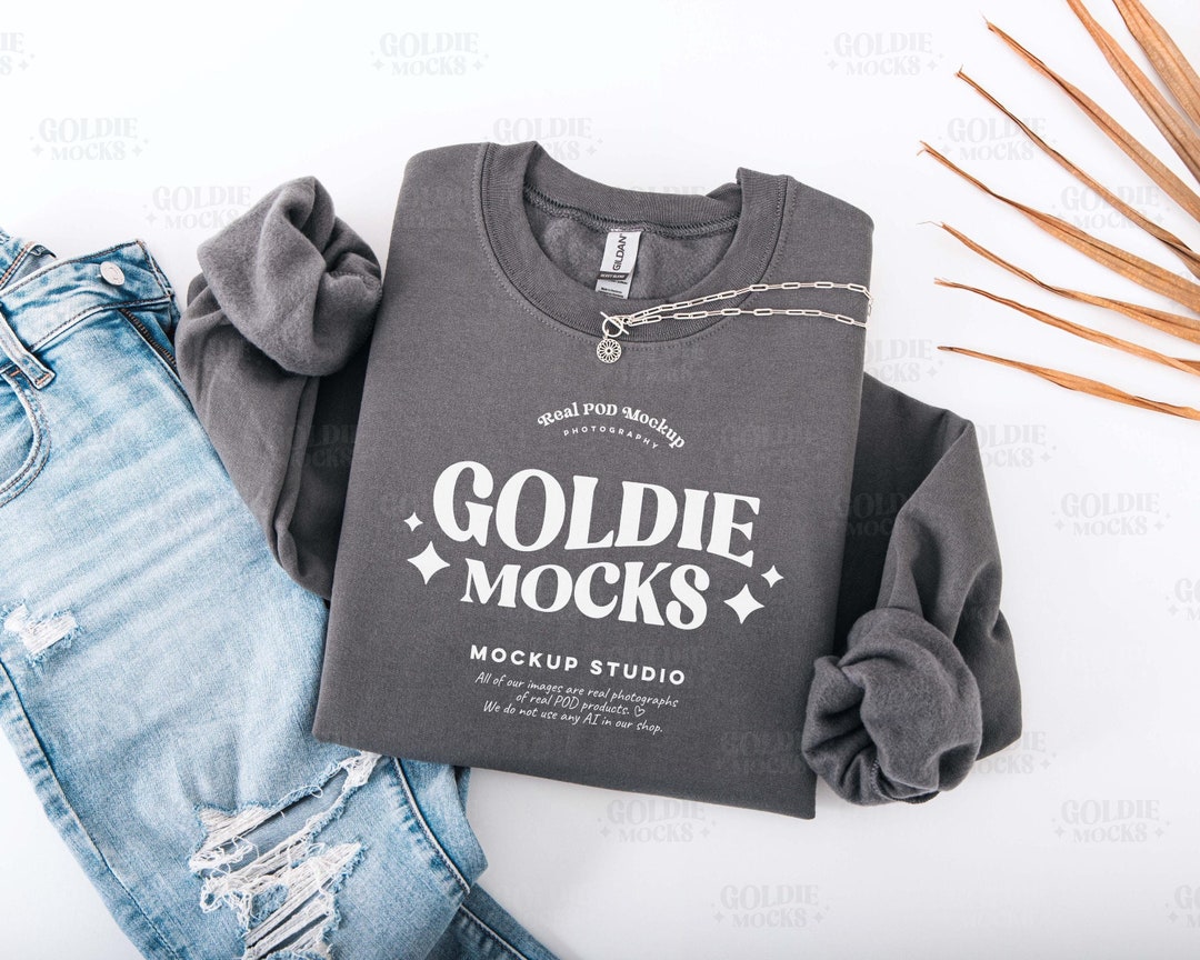 Gildan 18000 Charcoal Sweatshirt Mockup | G180 Grey Crewneck Flat Lay ...