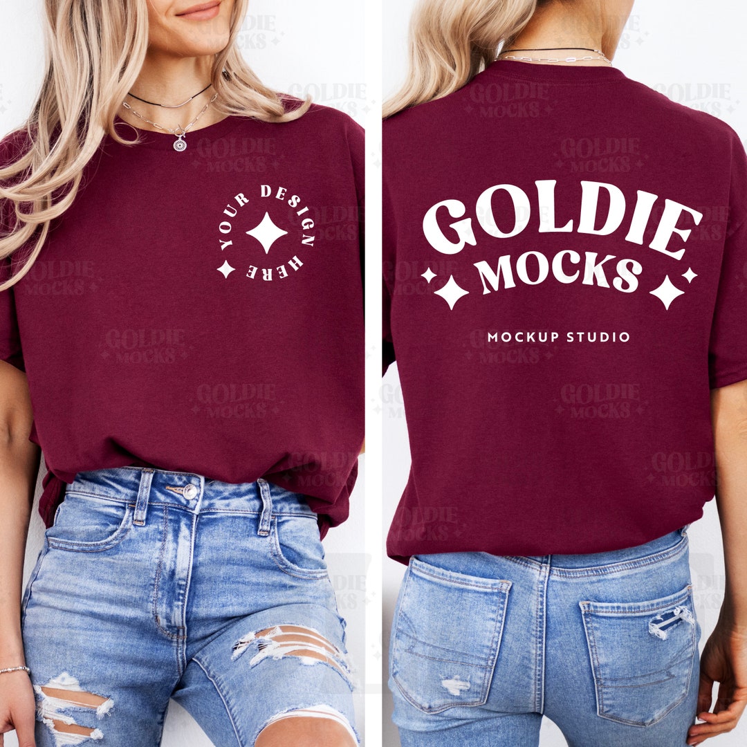 Gildan 5000 Maroon Tshirt Front & Back Mockup | G500 Maroon T-shirt ...