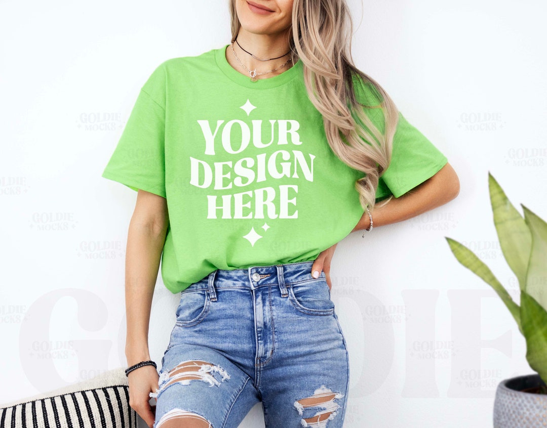 Gildan 5000 Lime Green Tshirt Mockup | G500 Lime Green T-shirt Mock-up ...