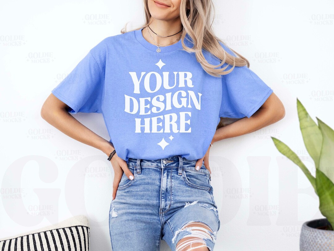 Gildan 5000 Carolina Blue Tshirt Mockup | G500 Blue T-shirt Mockup ...