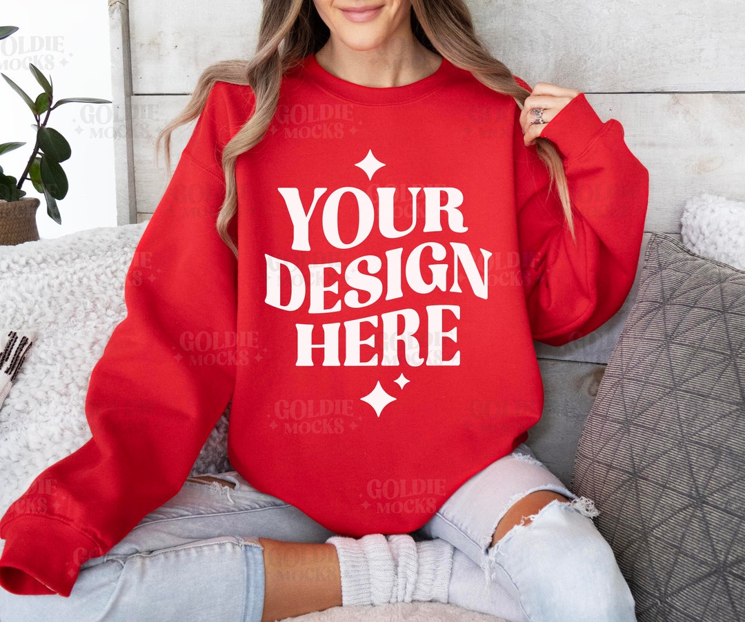 Gildan 18000 Red Sweatshirt Mockup G180 Red Crewneck Mockup Model Mock ...