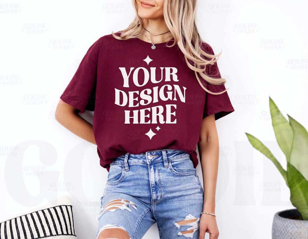 Gildan 5000 Maroon Tshirt Mockup | G500 Maroon T-shirt Mockup | Real ...