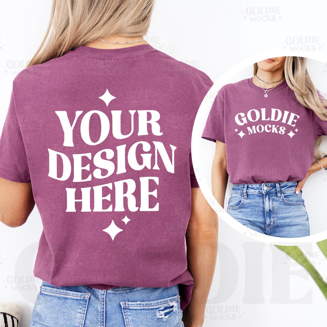Comfort Colors C1717 Berry Shirt Front & Back Mockup | 1717 Berry T ...