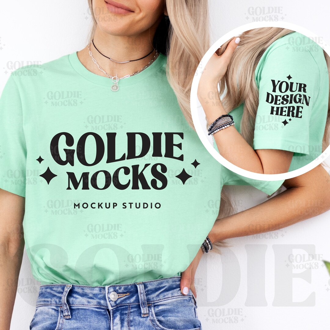 Bella Canvas 3001 Mint Tshirt Sleeve Front Mockup | 3001 Mint Green ...
