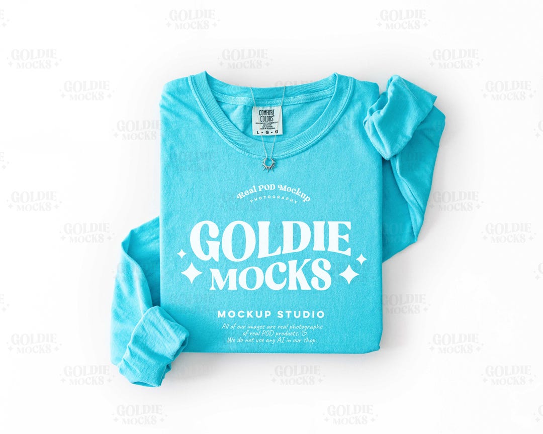 Comfort Colors C6014 Lagoon Shirt Mockup | 6014 Blue Folded Shirt Mock ...