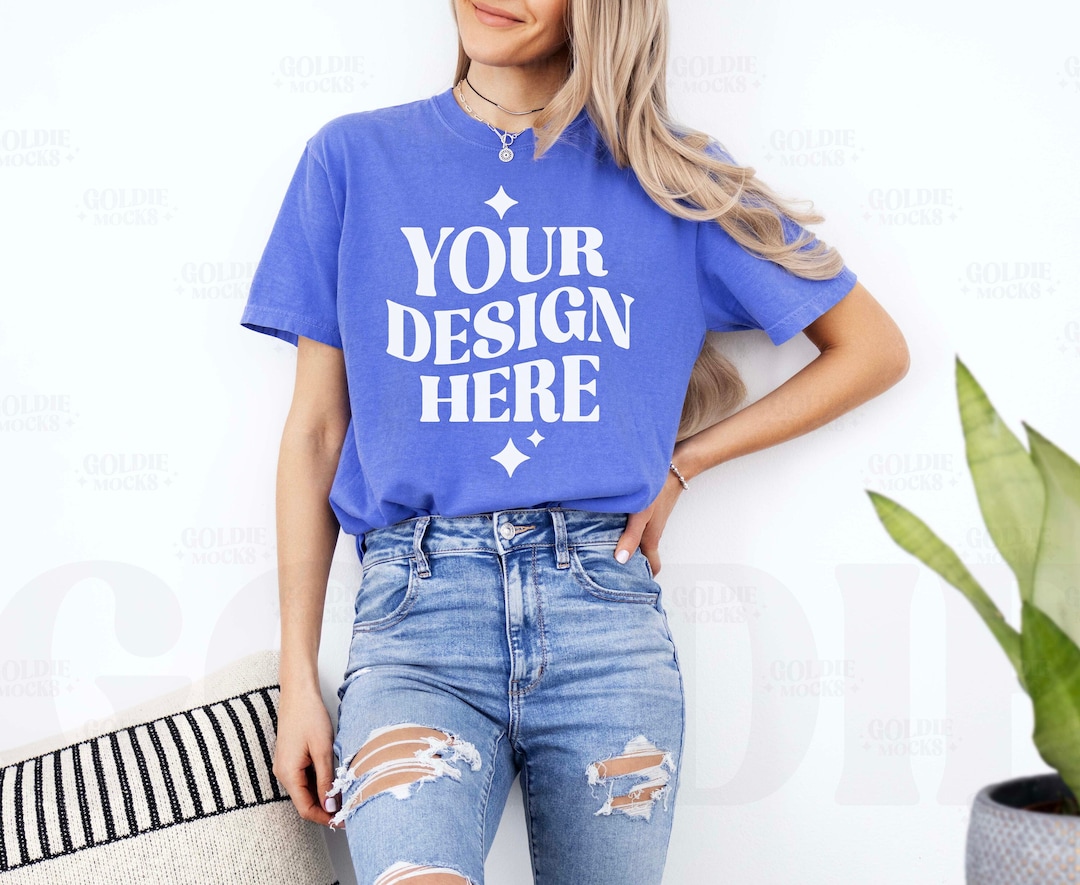 Comfort Colors C1717 Flo Blue Shirt Mockup CC 1717 Flo Blue T-shirt ...