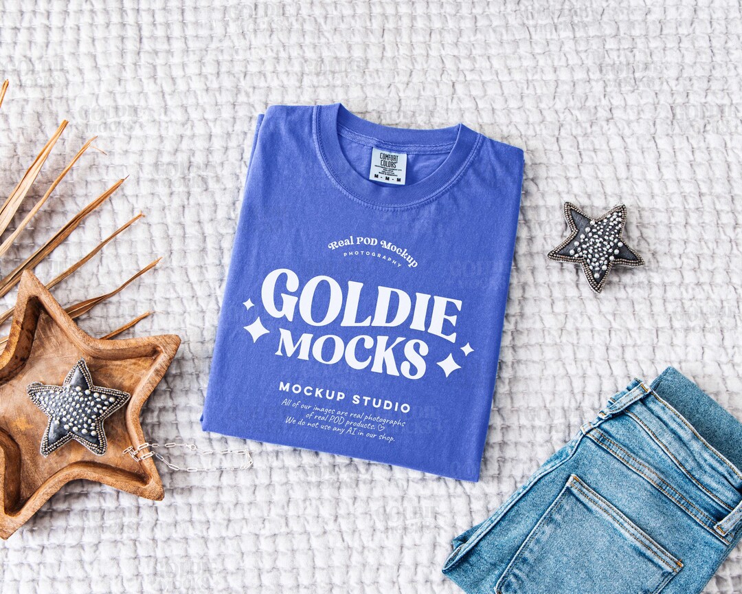 Comfort Colors C1717 Flo Blue Shirt Flat Lay Mockup | CC 1717 Blue ...