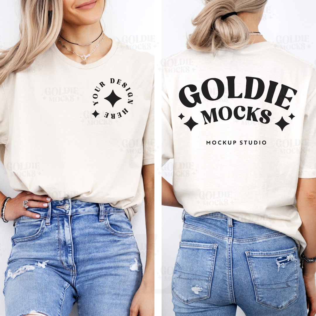 Gildan 64000 Natural Tshirt Front & Back Mockup | G640 Natural T-shirt ...