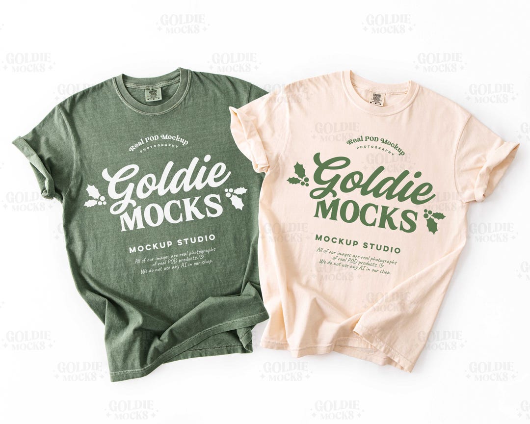 Comfort Colors C1717 Ivory & Moss Group Shirt Mockup | 1717 Ivory Moss ...