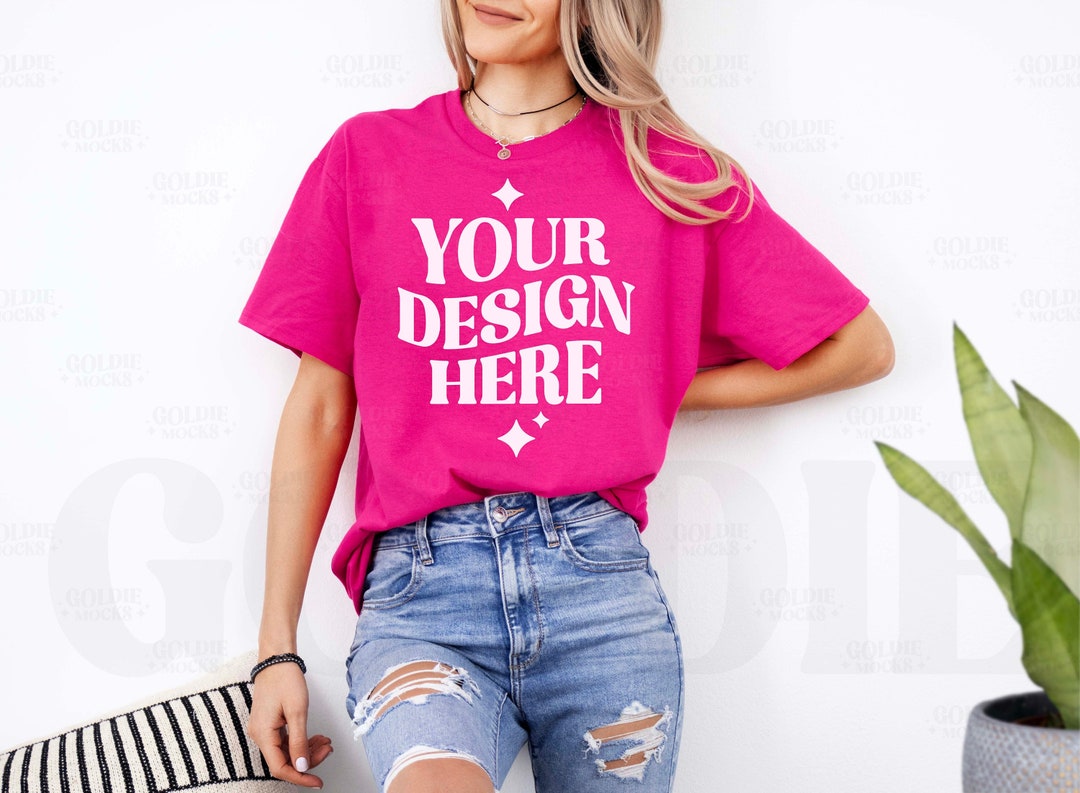 Gildan 5000 Heliconia Tshirt Mockup | G500 Hot Pink T-shirt Mockup ...
