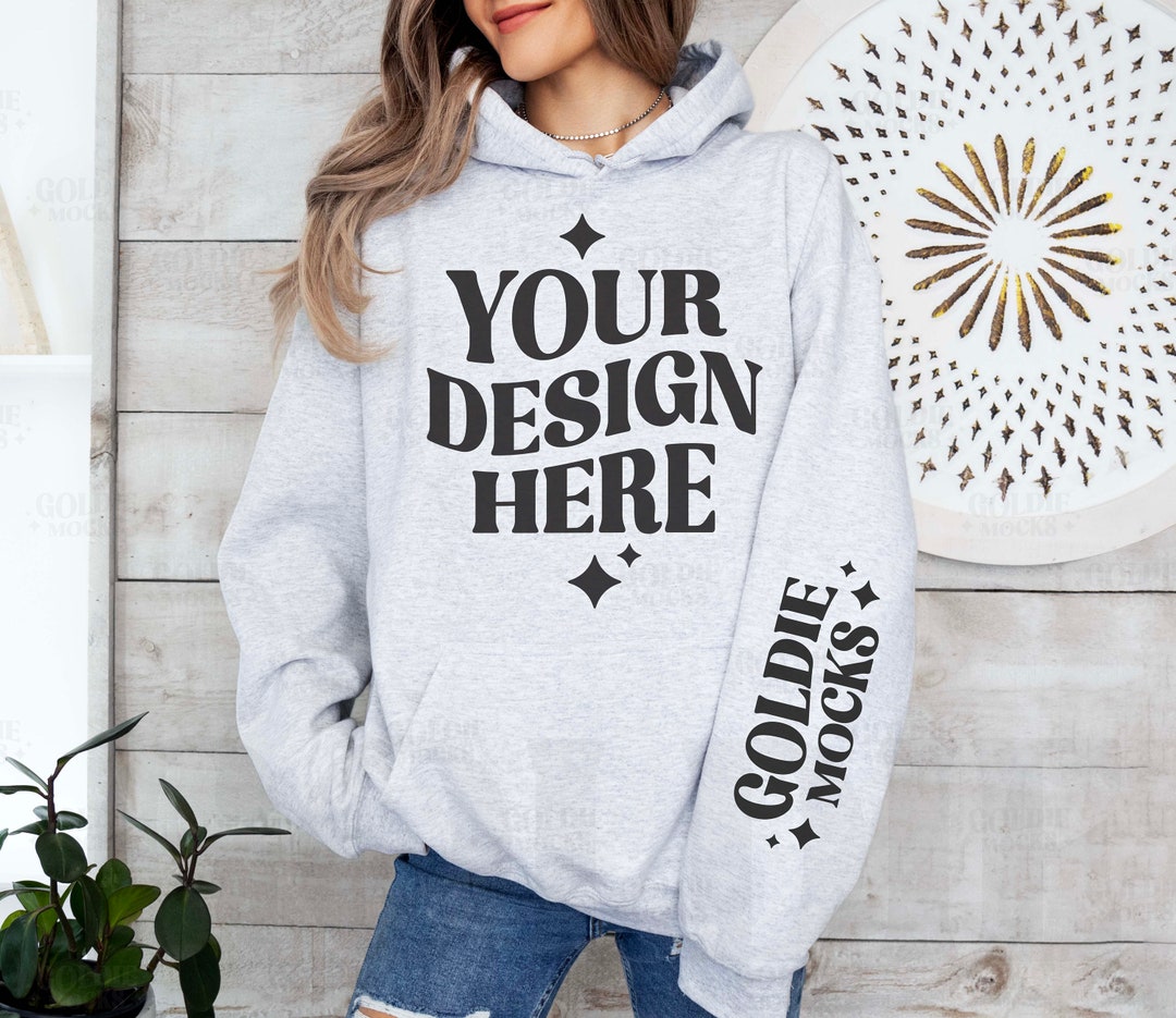 Gildan 18500 Ash Hoodie Sleeve Mockup G185 Ash Hooded Sweatshirt Arm