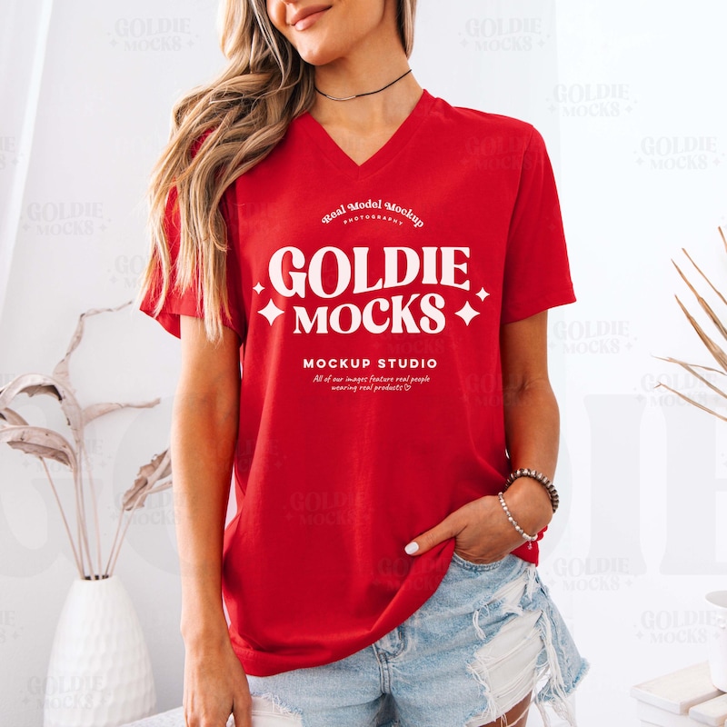 Red V Neck Shirt - Etsy