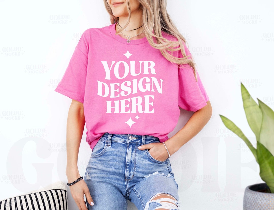 Gildan 5000 Azalea Tshirt Mockup G500 Azalea Pink T-shirt Mockup Real ...