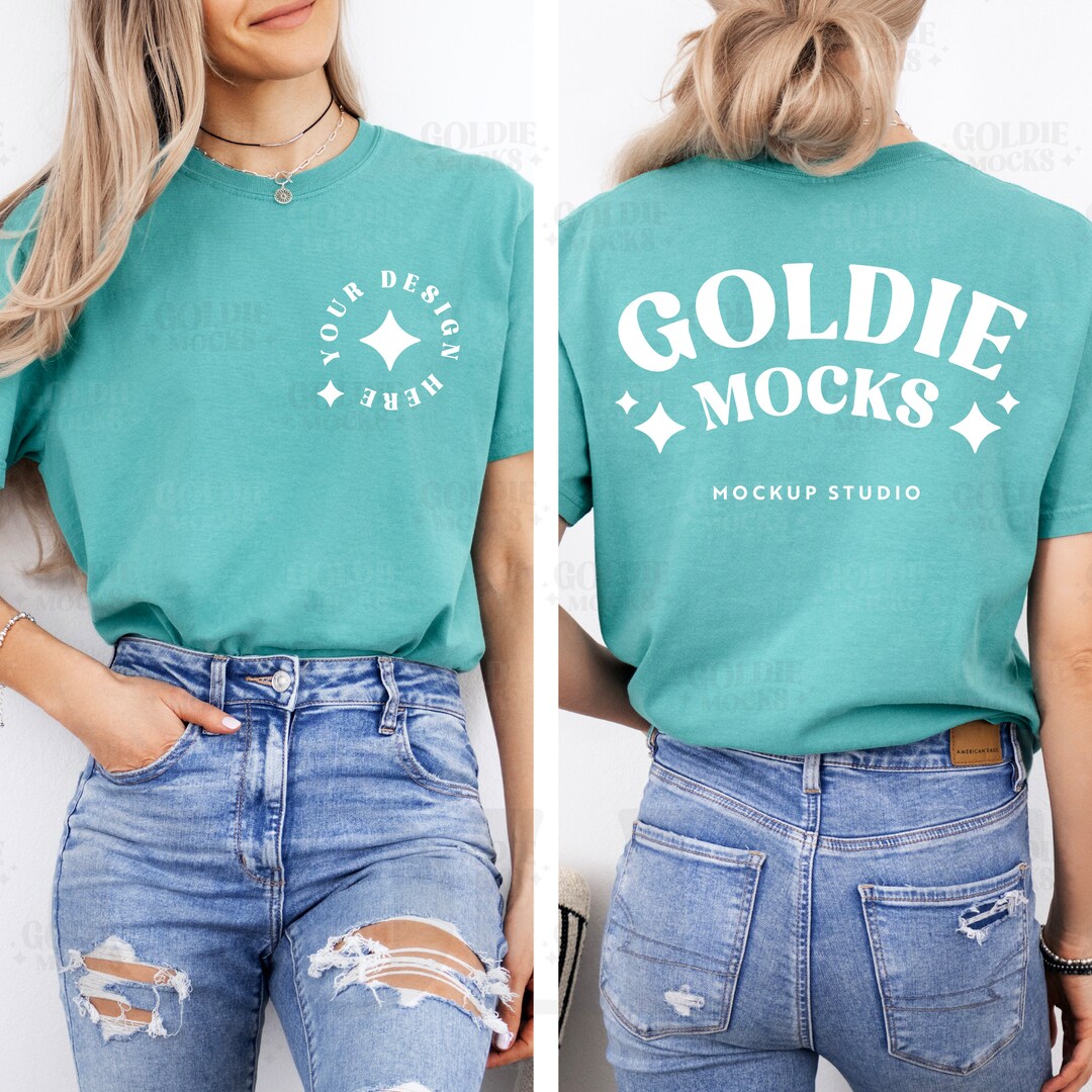 Comfort Colors C1717 Seafoam Shirt Front & Back Mockup 1717 Seafoam ...