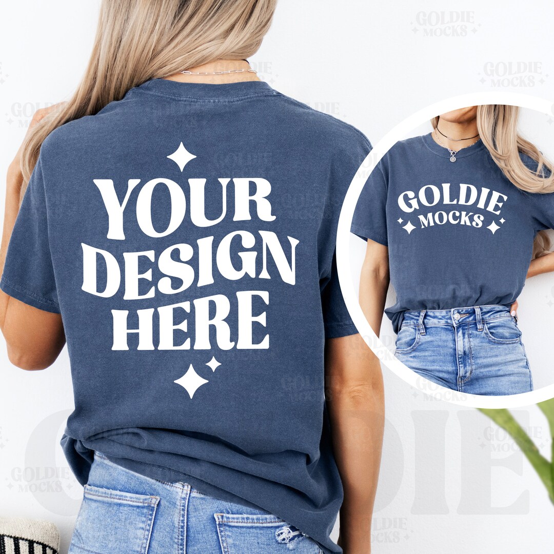 Comfort Colors C1717 Denim Shirt Front & Back Mockup | 1717 Denim Blue ...
