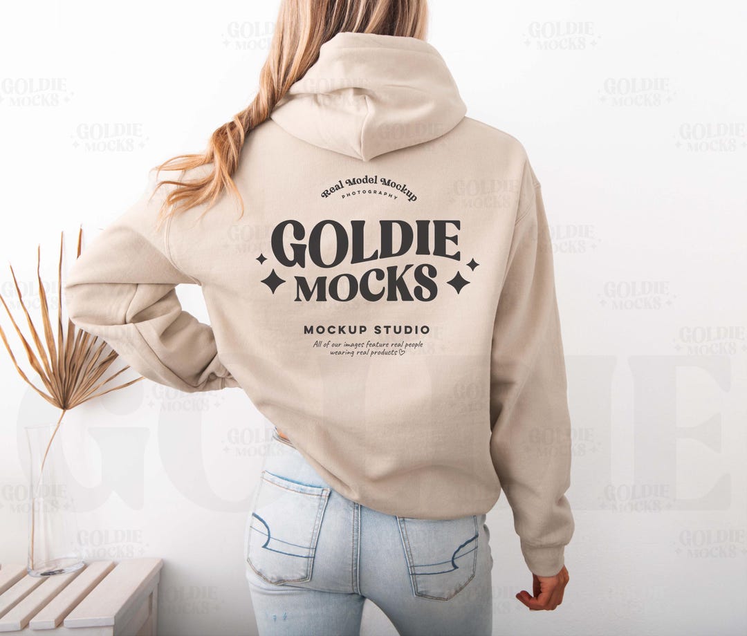 Gildan 18500 Sand Hoodie Back Mockup | Back View G185 Sand Beige Tan ...