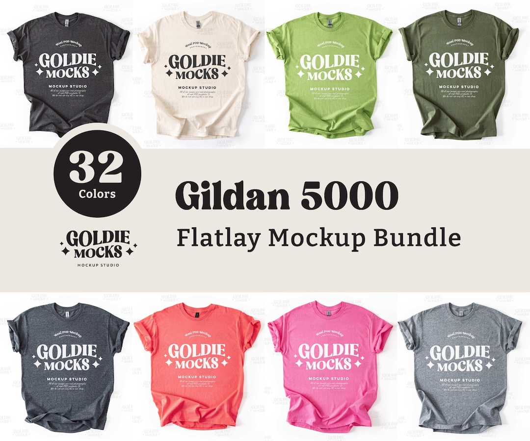 Gildan 5000 Tshirt Flat Lay Mockup Bundle | G500 T-shirt Flatlay Mock ...