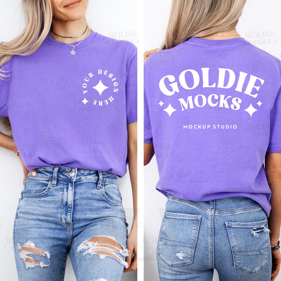 Comfort Colors C1717 Violet Shirt Front & Back Mockup | 1717 Purple ...
