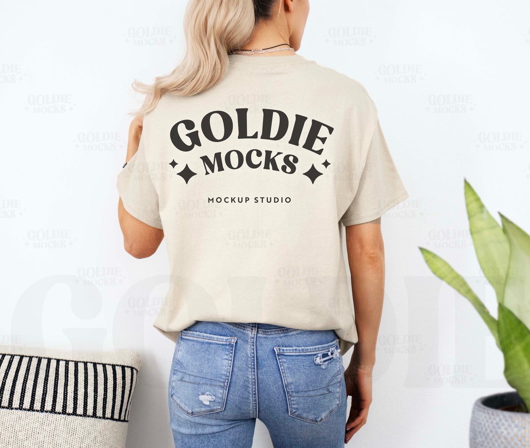 Gildan 5000 Sand Tshirt Back Mockup | Back of G500 Sand Beige Tan T ...