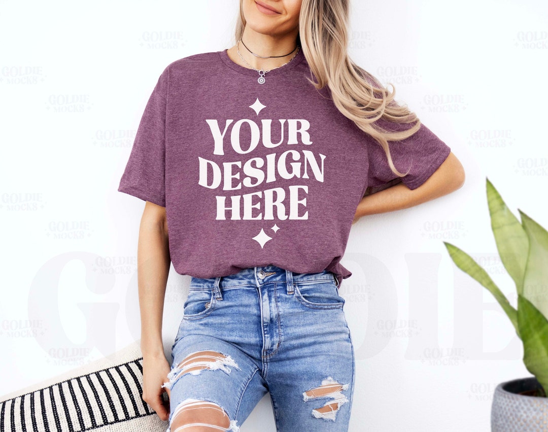 Gildan 64000 Heather Maroon Tshirt Mockup | G640 Heather Maroon T-shirt ...