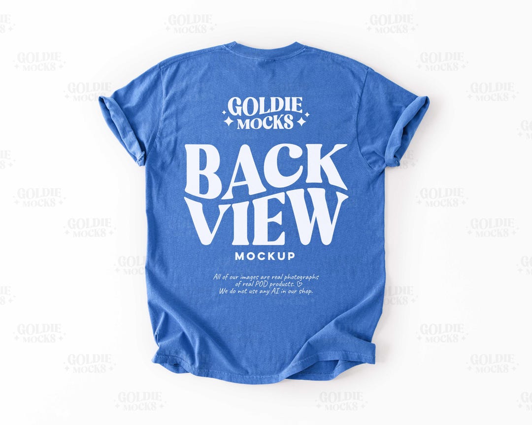 Comfort Colors C1717 Flo Blue Shirt Flat Lay Back Mockup | CC 1717 Blue ...