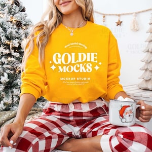 Gildan 18000 Gold Sweatshirt Mockup | G180 Yellow Crewneck Mockup ...