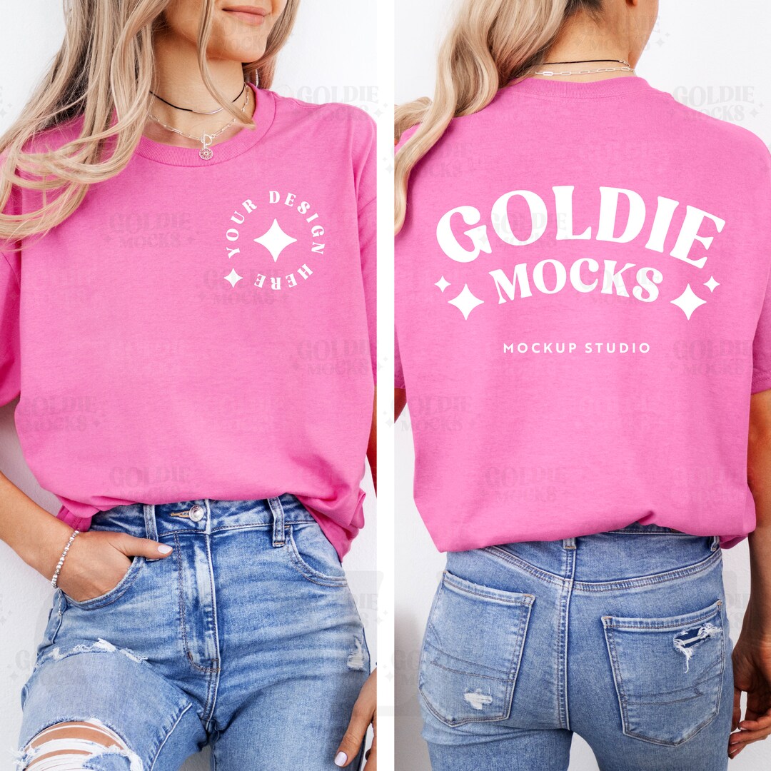 Gildan 5000 Azalea Tshirt Front & Back Mockup | G500 Azalea Pink T ...