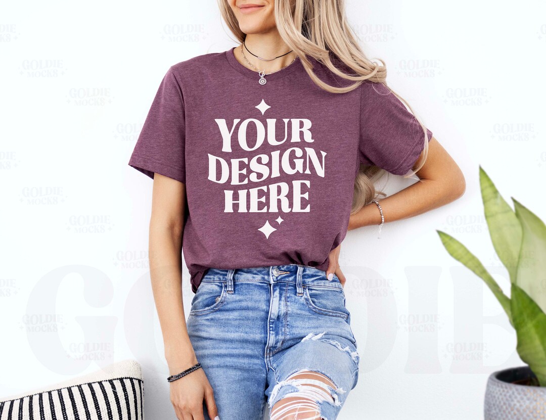 Bella Canvas 3001 Heather Maroon Tshirt Mockup 3001 Heather Maroon T ...