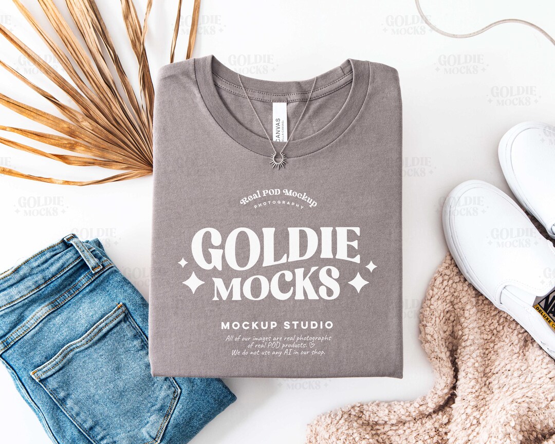 Bella Canvas 3001 Pebble Shirt Flat Lay Mockup | 3001 Brown Grey Folded ...